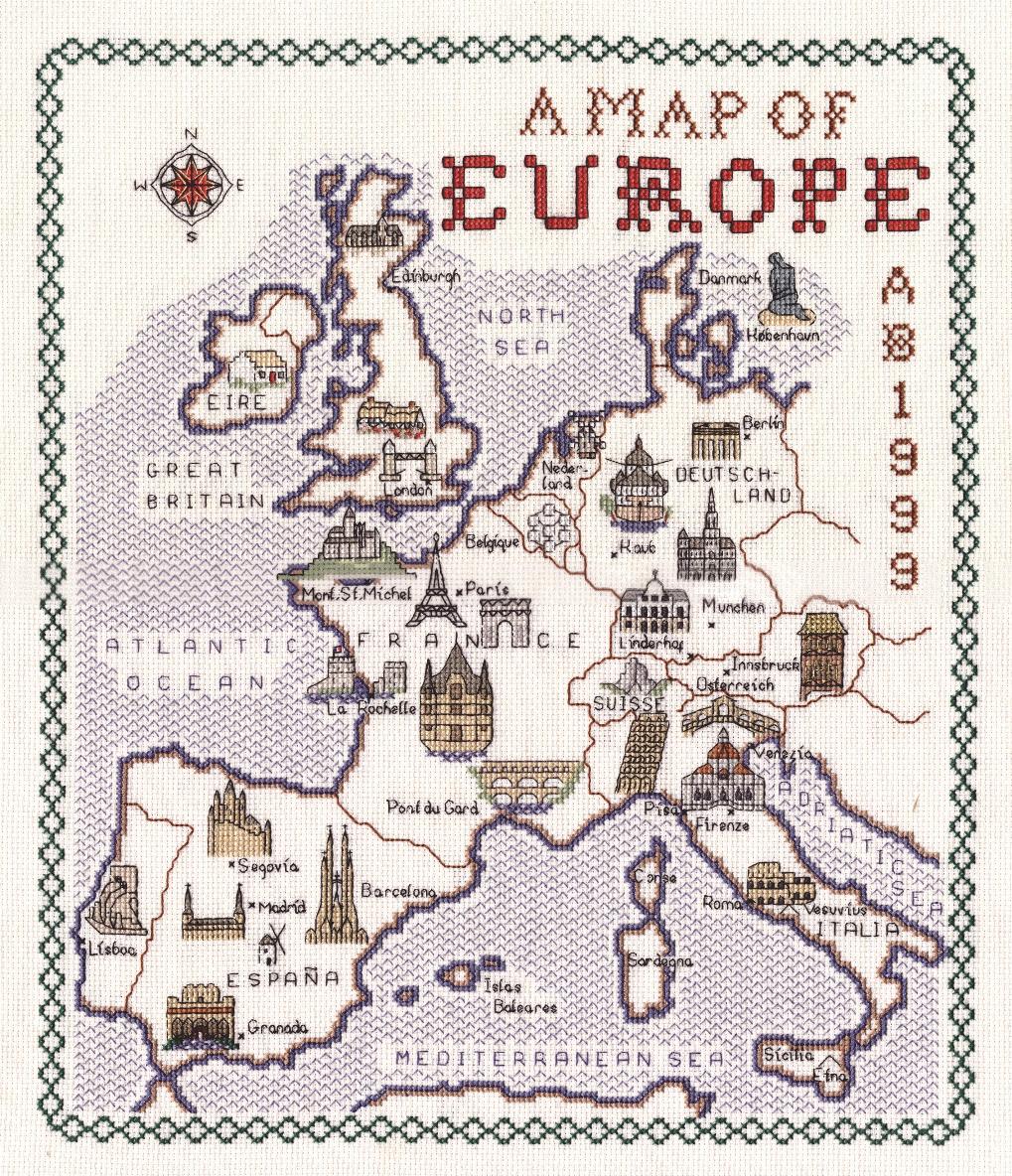 Cross Stitch Map Kits :: A Map Of Europe Cross Stitch Map Kit
